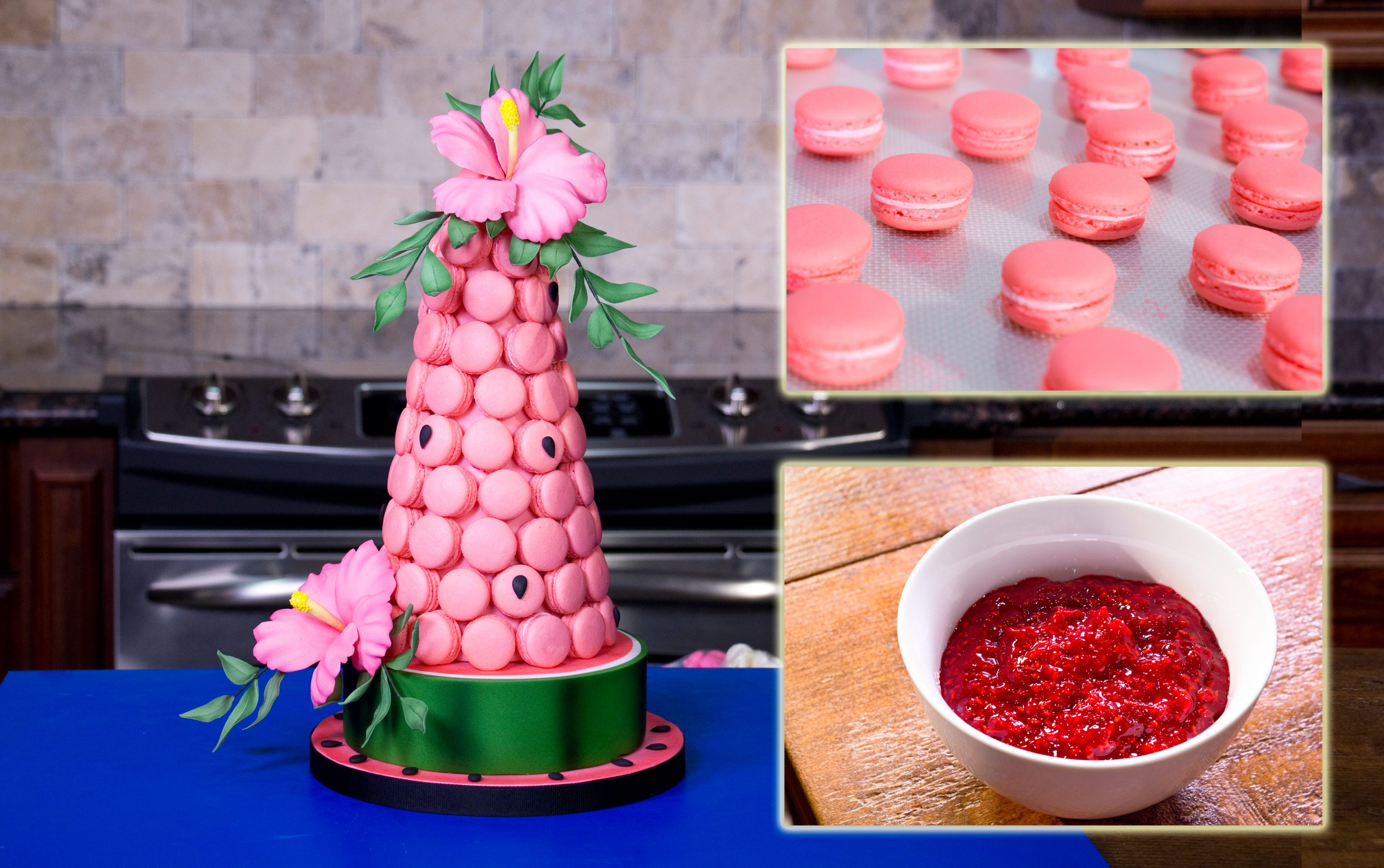 Macaron Tower | French Macarons | Raspberry Filling | Hibiscus Flower